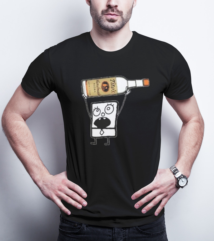 Doodlebob Holding Tito's Handmade Vodka Bottle T-Shirt