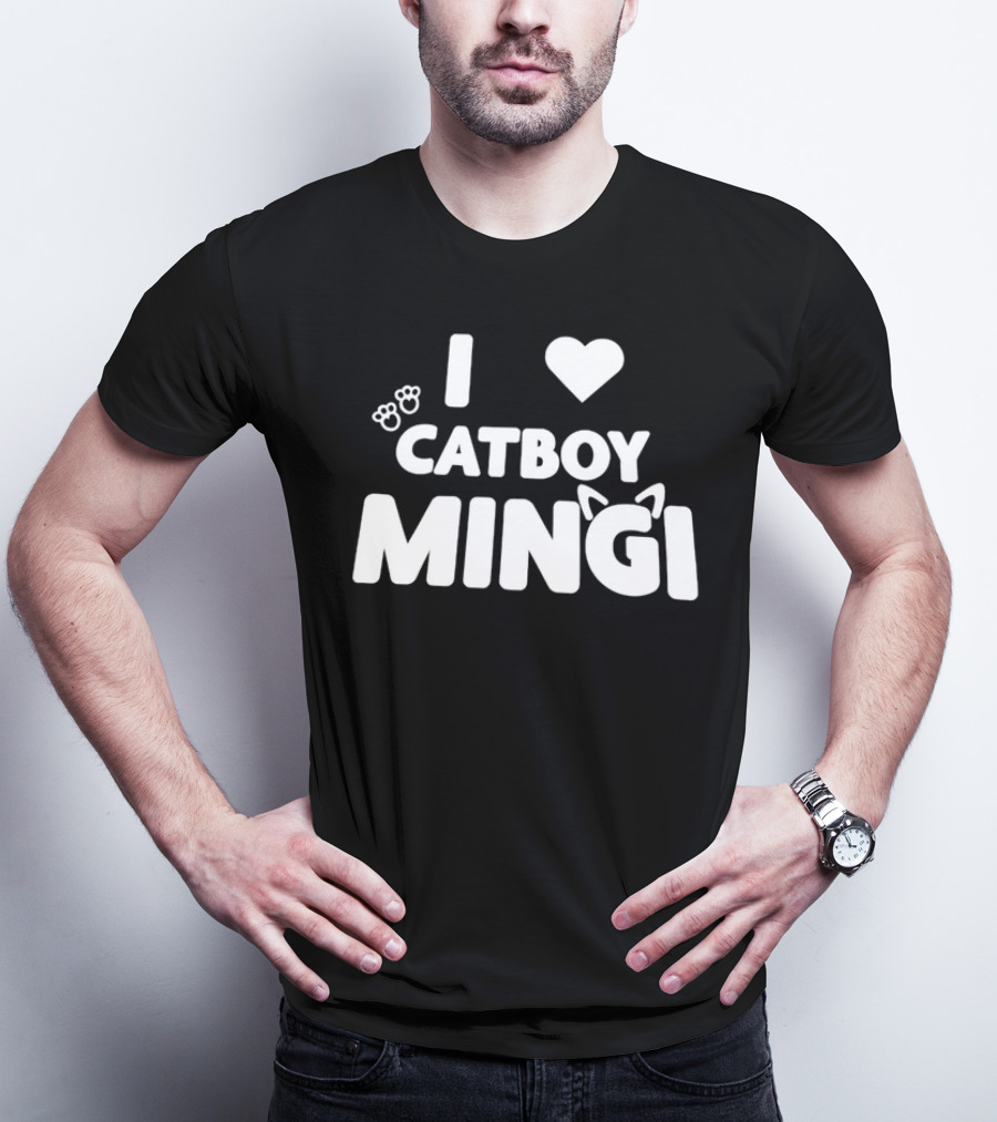 I Love Catboy Mingi Cat Ears And Paw Prints T-Shirt
