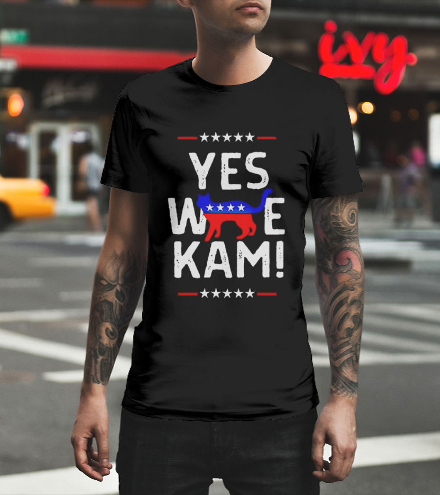 YES WE KAM CAT PRINT PATRIOTIC T-Shirt