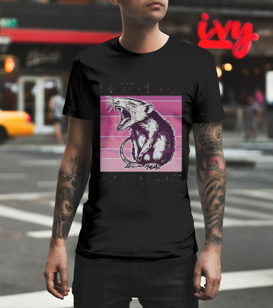 First Of All I’m A Delight Sarcastic Possum Yawning Sketch On Pink T-Shirt
