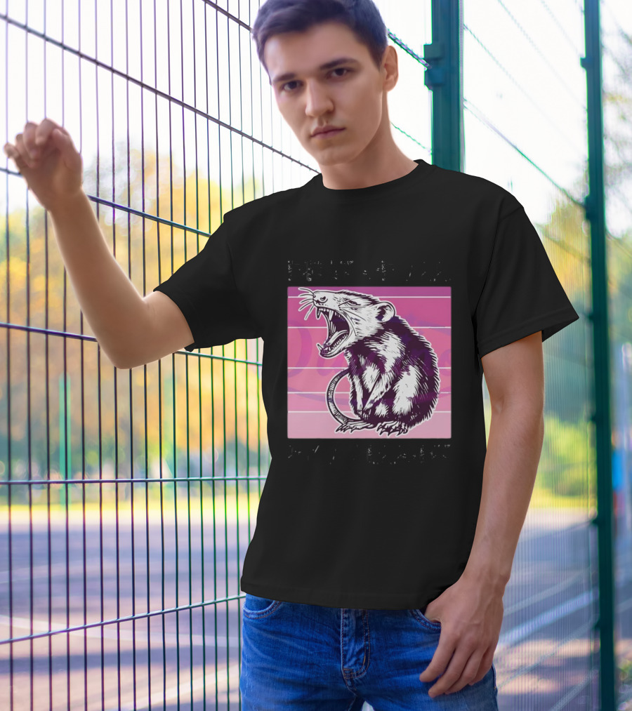 First Of All I’m A Delight Sarcastic Possum Yawning Sketch On Pink T-Shirt