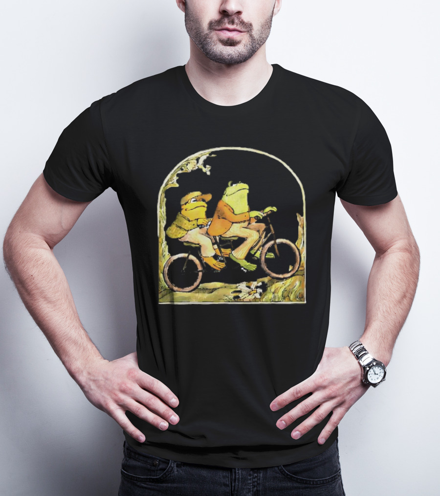 Frog And Toad Riding Tandem Bicycle In Nature Scene T-Shirt