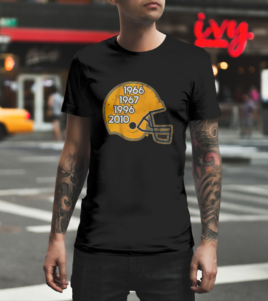 Green Bay Glory Years Helmet 1966 1967 1996 2010 Football T-Shirt