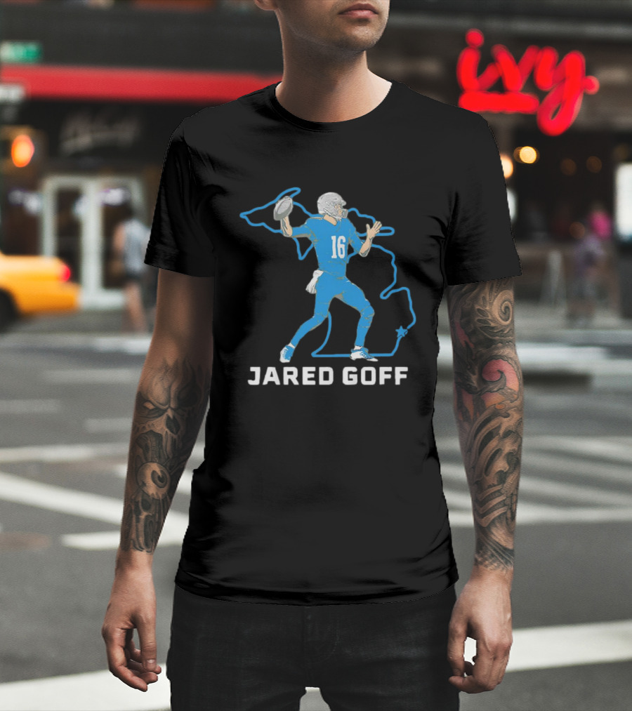 Jared Goff Detroit Football Star Quarterback Michigan Outline T-Shirt