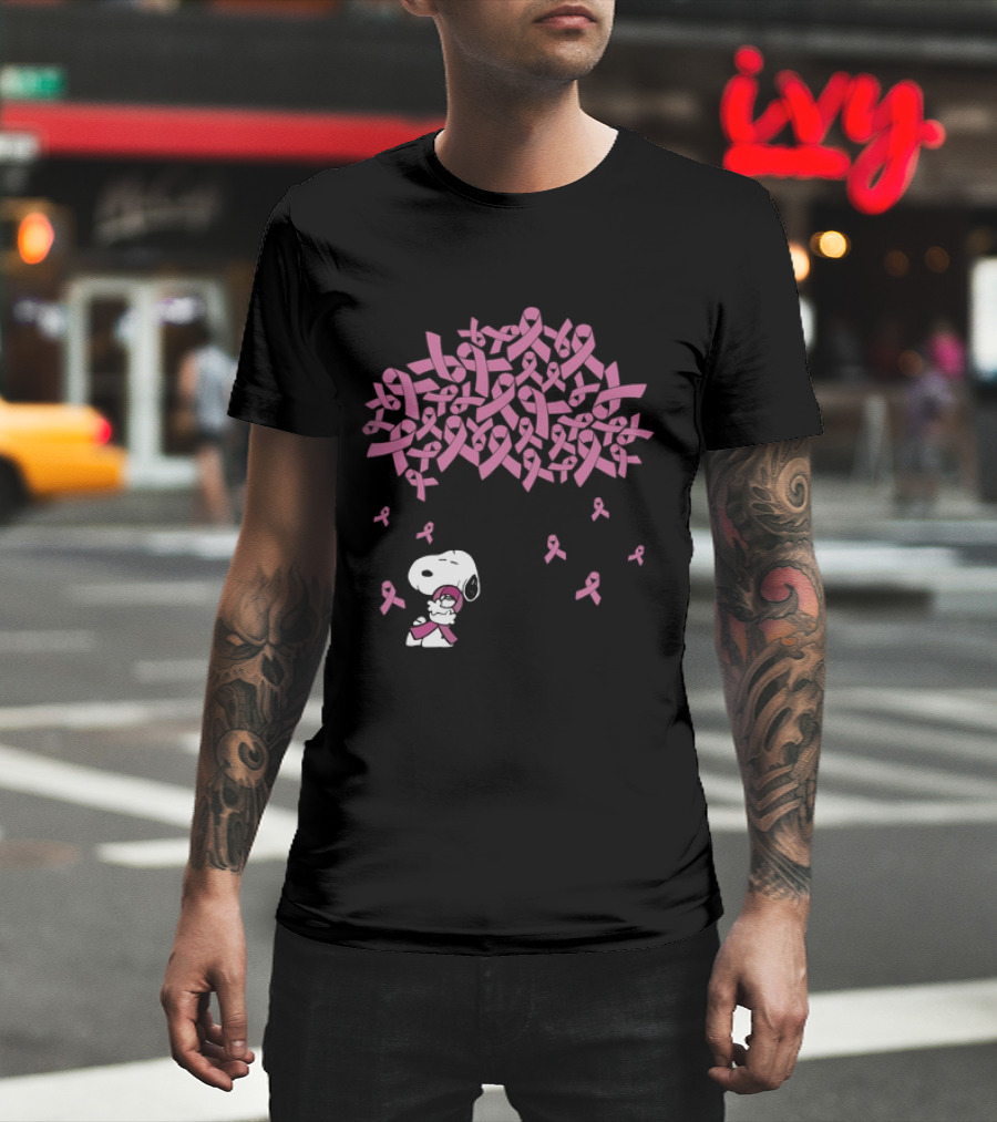 Snoopy Peanuts Breast Cancer Awareness Pink Ribbon Tree Faith Love Family T-Shirt