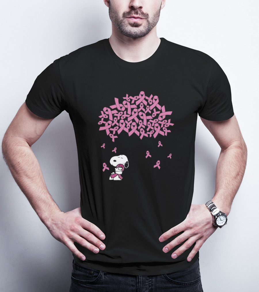 Snoopy Peanuts Breast Cancer Awareness Pink Ribbon Tree Faith Love Family T-Shirt