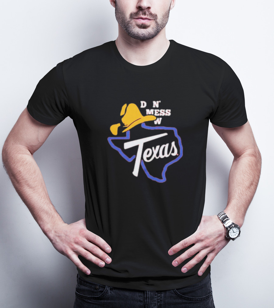 DNW Mess With Texas Cowboy Hat Outline Map T-Shirt