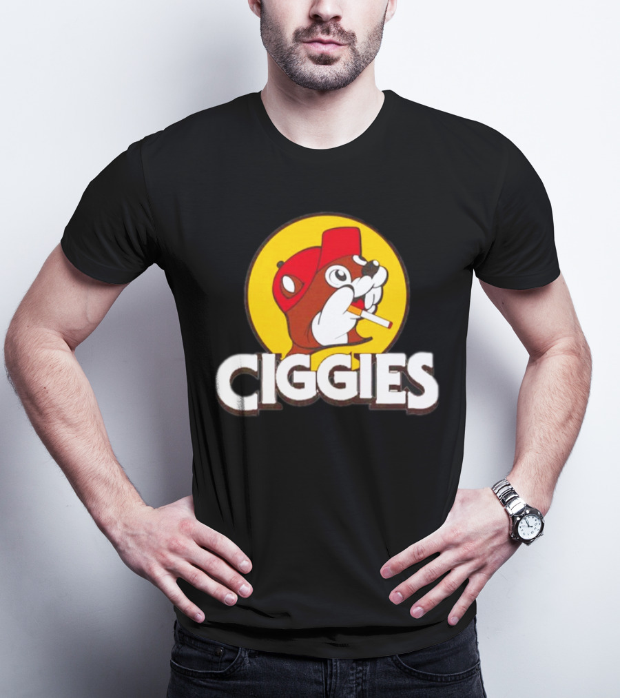 Buc-ees Ciggies Beanie Wearing Animal Carton Smoking Humorous T-Shirt