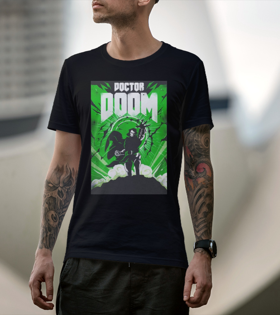Doctor Doom Doomsday Green Energy Burst Comic Style Villain Power Stance T-Shirt