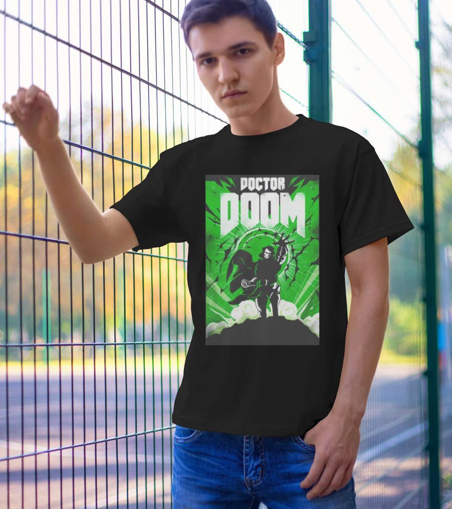 Doctor Doom Doomsday Green Energy Burst Comic Style Villain Power Stance T-Shirt