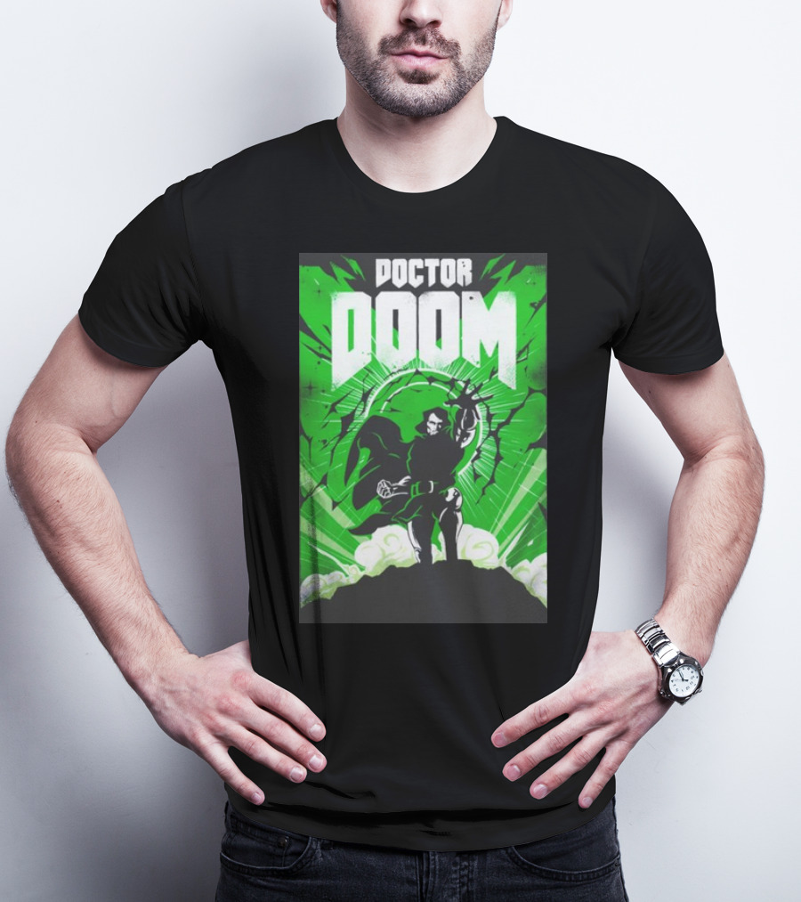 Doctor Doom Doomsday Green Energy Burst Comic Style Villain Power Stance T-Shirt