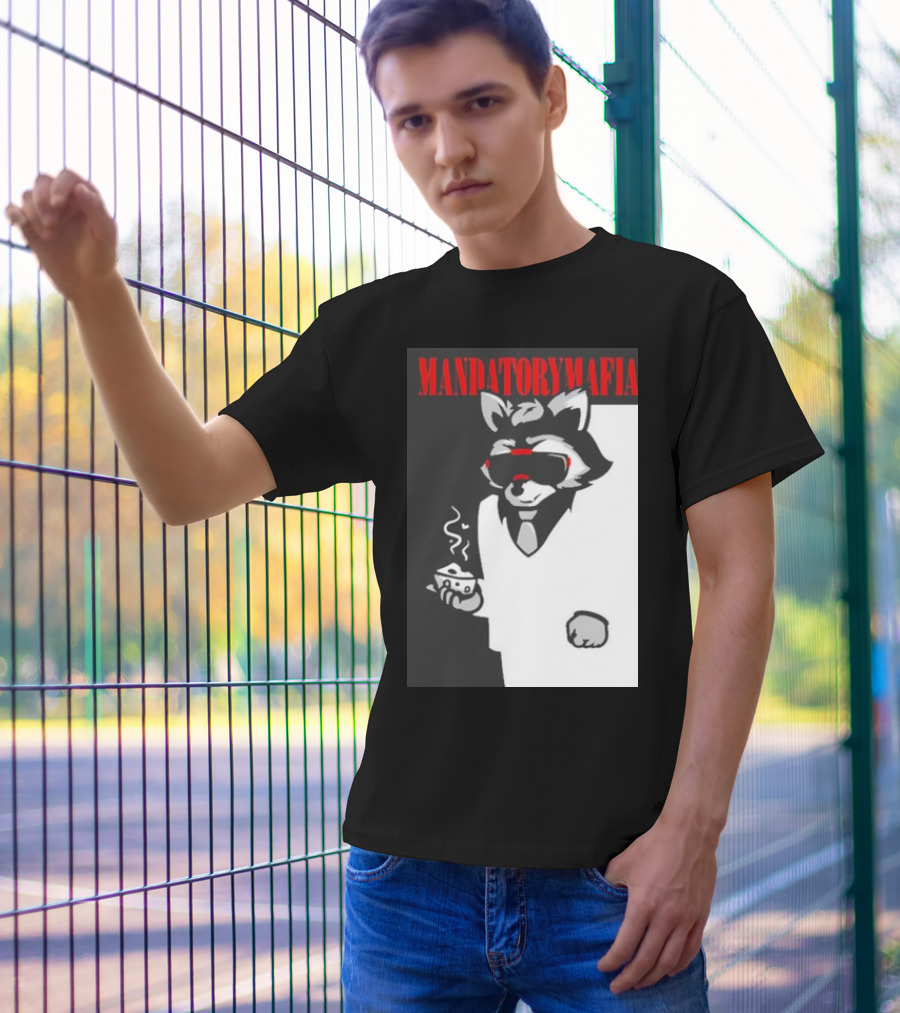 MANDATORY MAFIA RACCOON WITH COFFEE IN SUIT AND SUNGLASSES T-Shirt