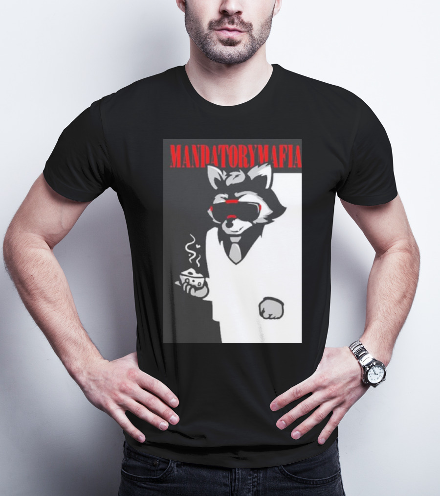 MANDATORY MAFIA RACCOON WITH COFFEE IN SUIT AND SUNGLASSES T-Shirt