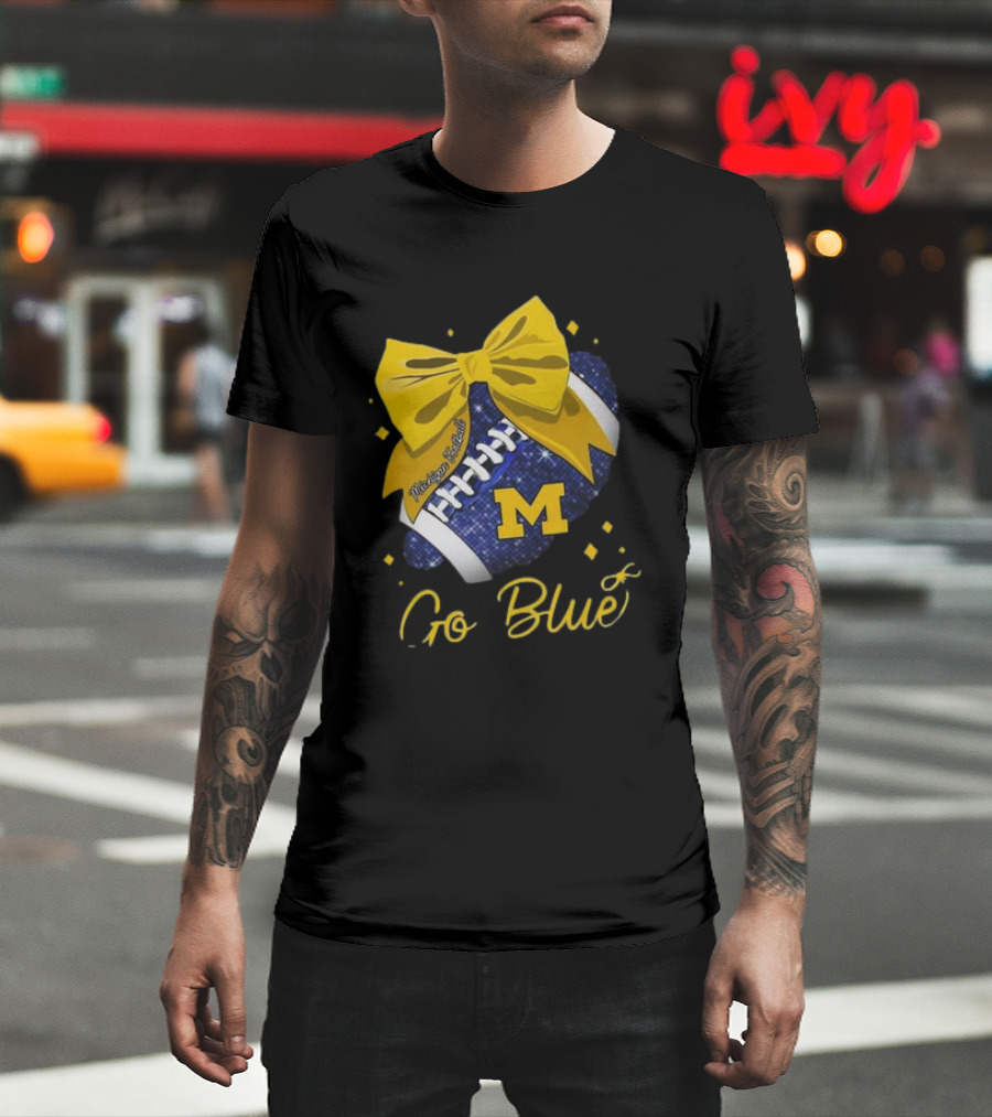 Michigan Wolverines Football Go Blue Bow Girl Michigan Proud T-Shirt