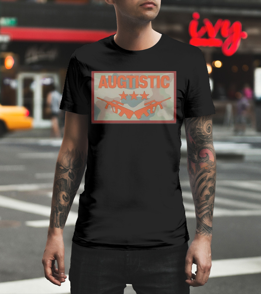 AUGTISTIC Stars And Rifles On Camouflage Background T-Shirt