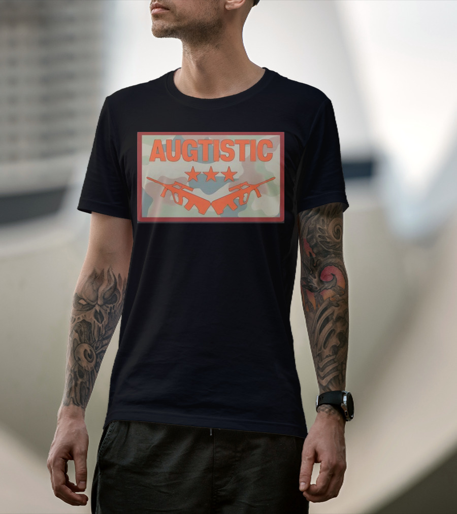 AUGTISTIC Stars And Rifles On Camouflage Background T-Shirt