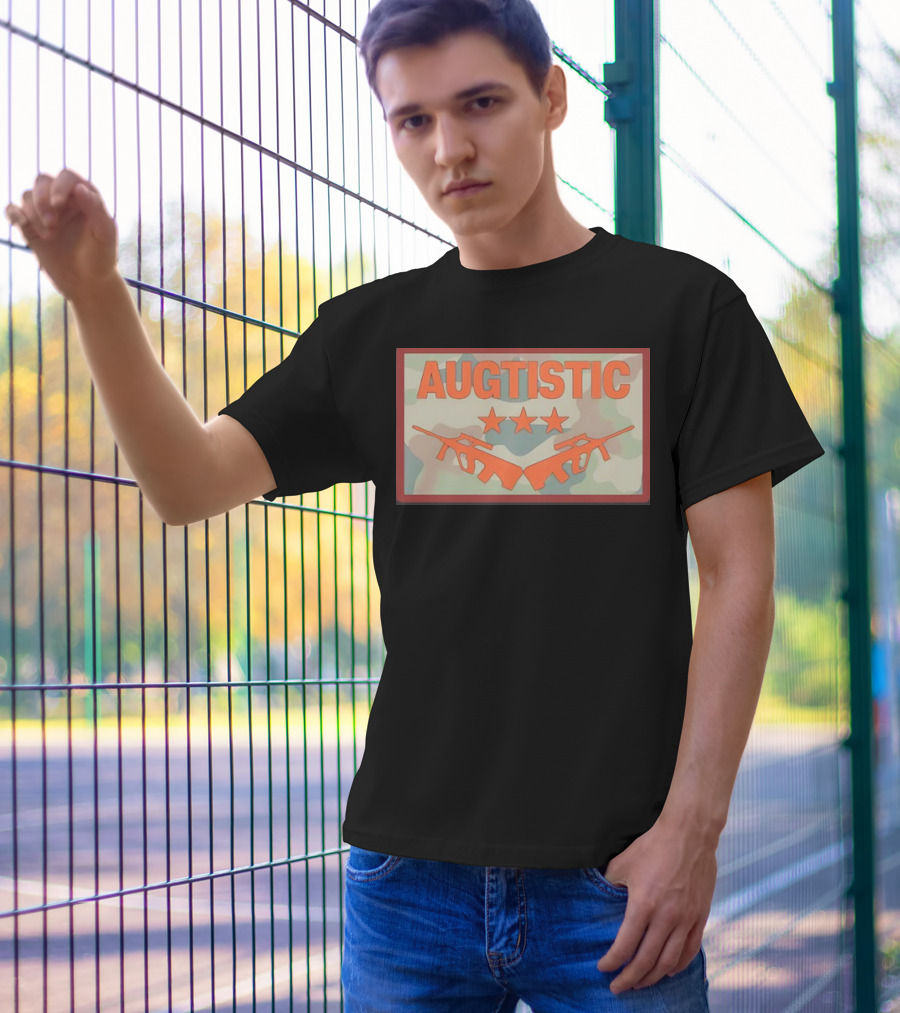 AUGTISTIC Stars And Rifles On Camouflage Background T-Shirt