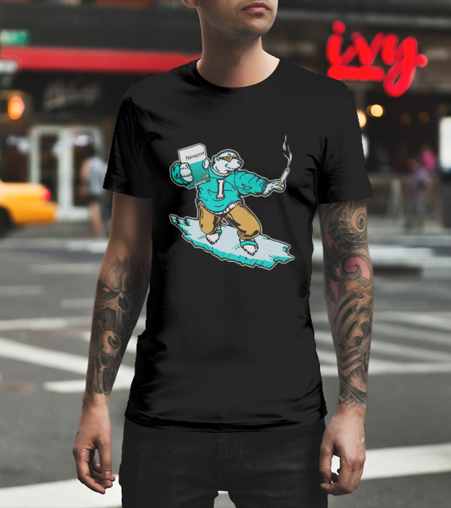 Newport Cigarettes Icee Bear Smoking Hockey T-Shirt