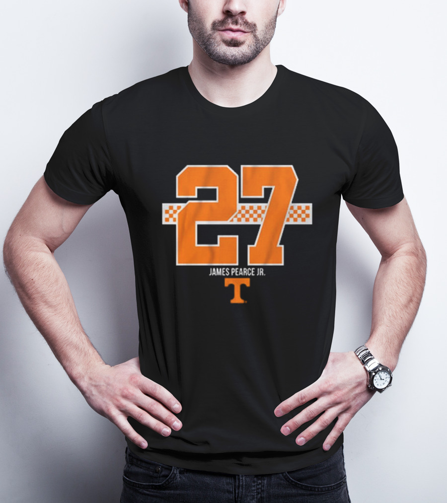Tennessee Football James Pearce Jr. 27 Orange Checker Stripe T-Shirt