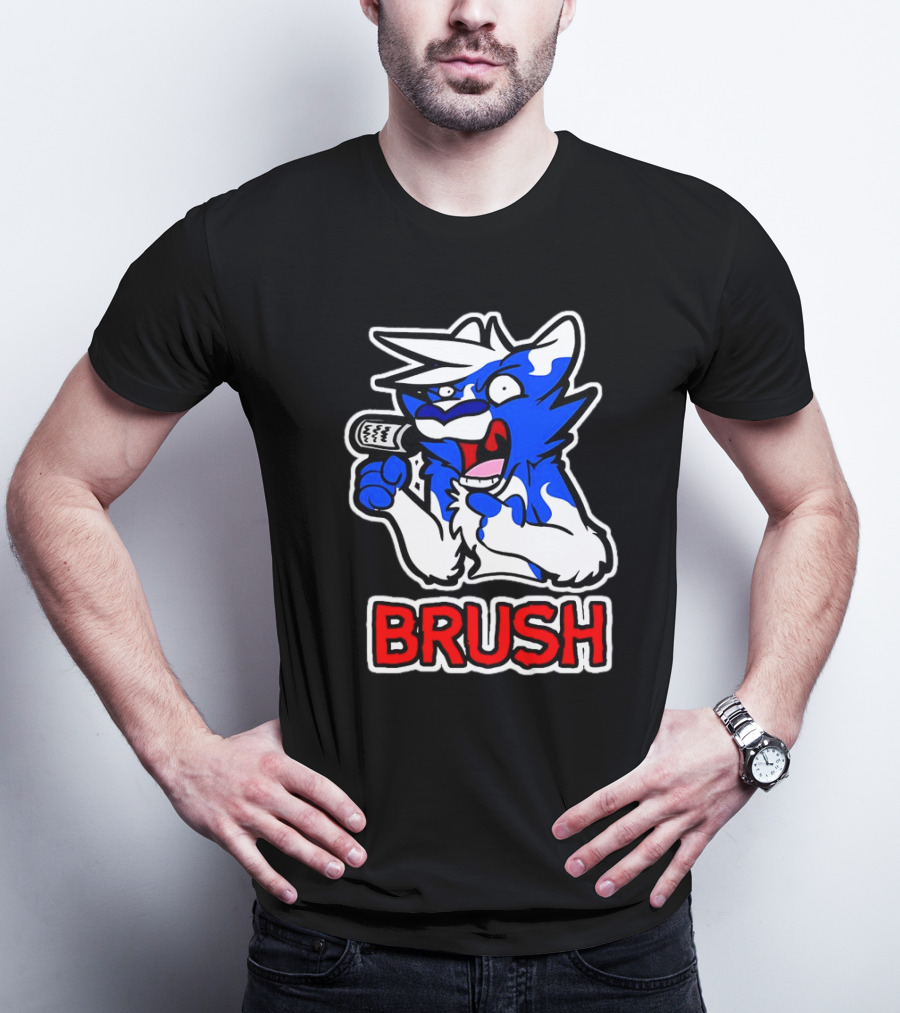 Fox Brush Cartoon Blue And White Character With Microphone T-Shirt