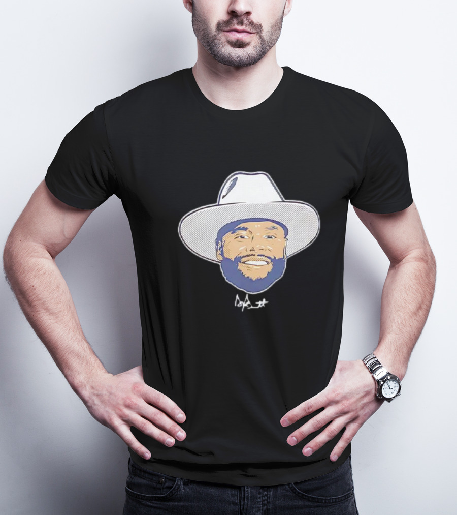 Dak Prescott Dallas Cowboys Big Head Signature Cowboy Hat T-Shirt
