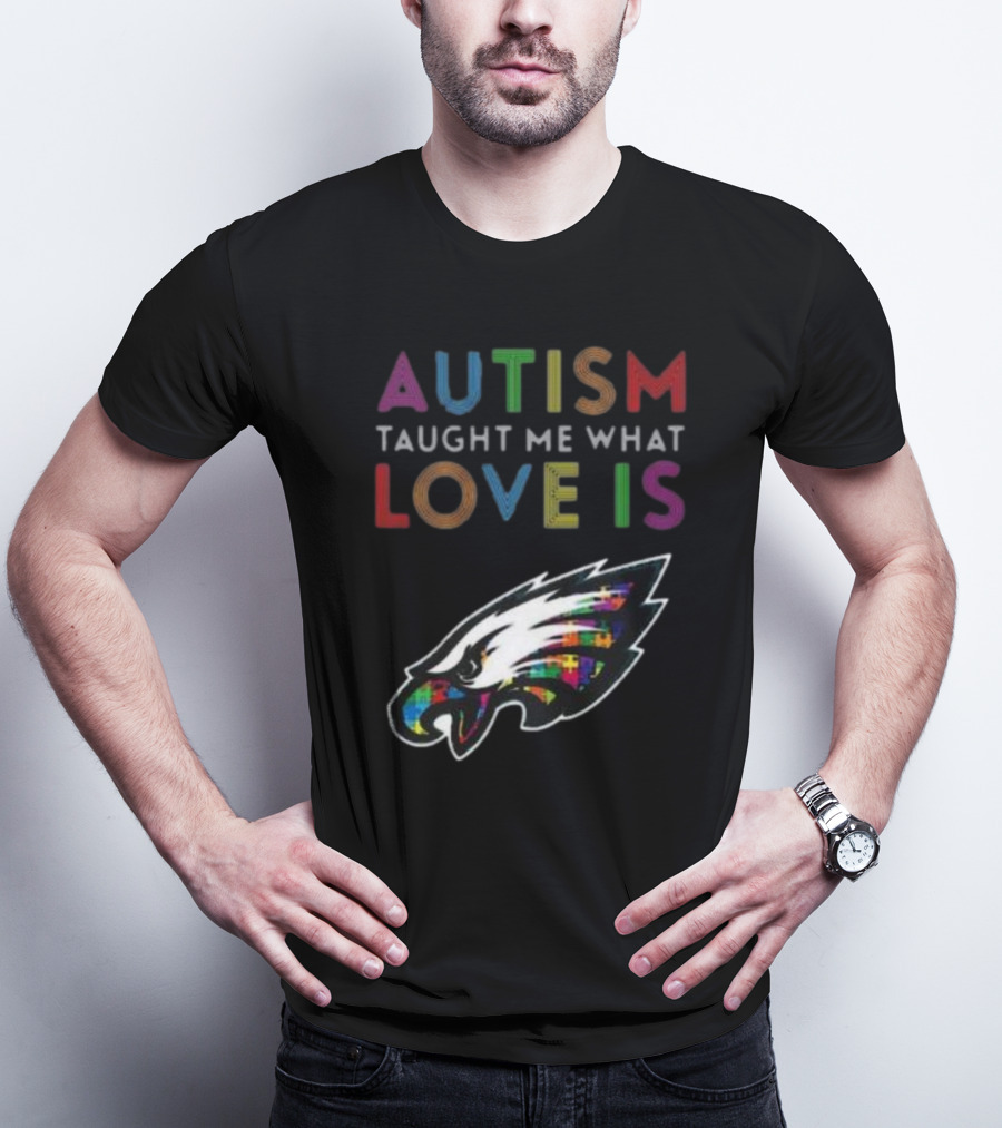Autism Taught Me What Love Is Philadelphia Eagles Puzzle T-Shirt