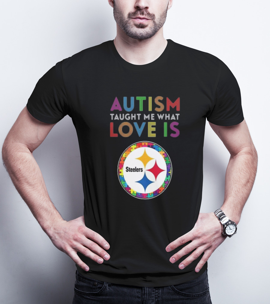 Autism Taught Me What Love Is Pittsburgh Steelers Puzzle T-Shirt
