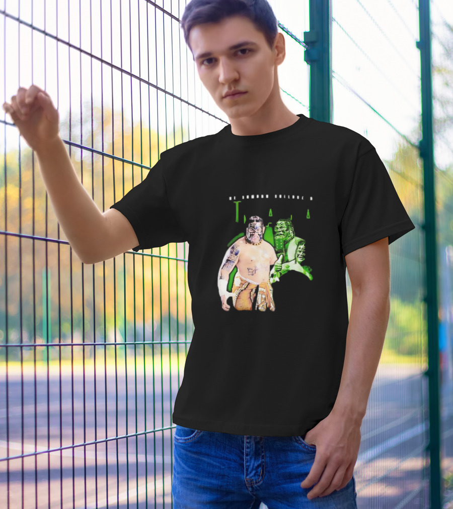 The Samoan Bulldozer Umaga Wrestler Graphic With Green Highlights T-Shirt