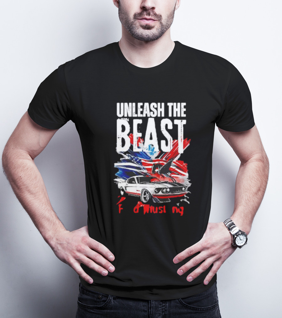 Unleash The Beast Ford Mustang American Flag Eagle T-Shirt