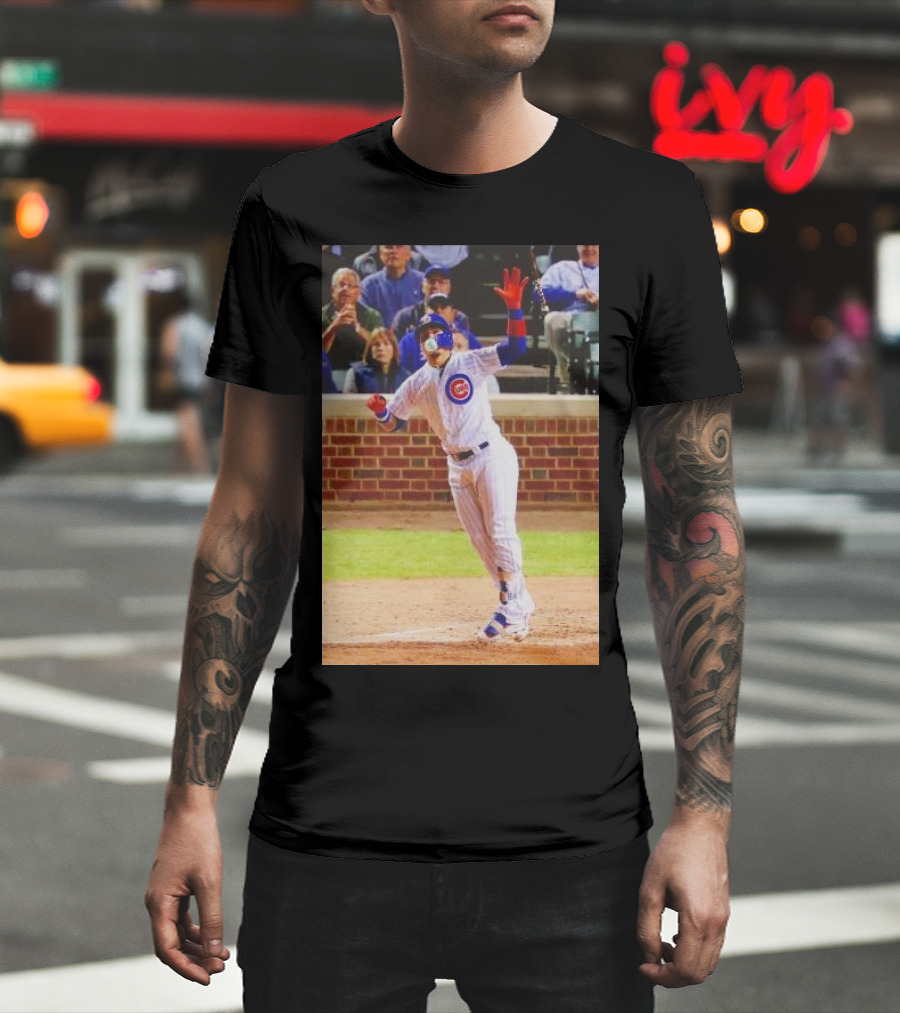 Javy Baez Chicago Cubs Blows A Bubble Hitting Second Home Run Baseball Action T-Shirt