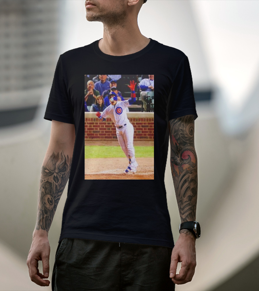 Javy Baez Chicago Cubs Blows A Bubble Hitting Second Home Run Baseball Action T-Shirt