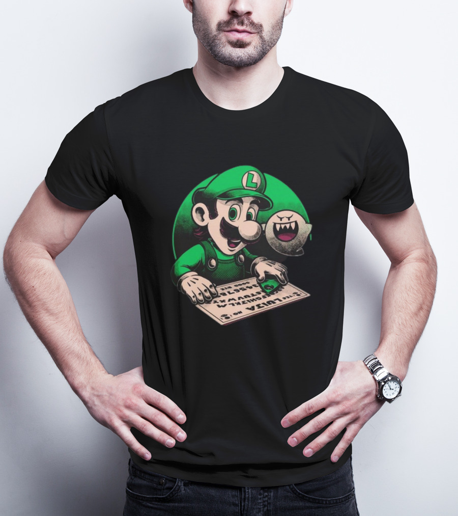 Luigi Green Ouija Board With Boo Ghost T-Shirt