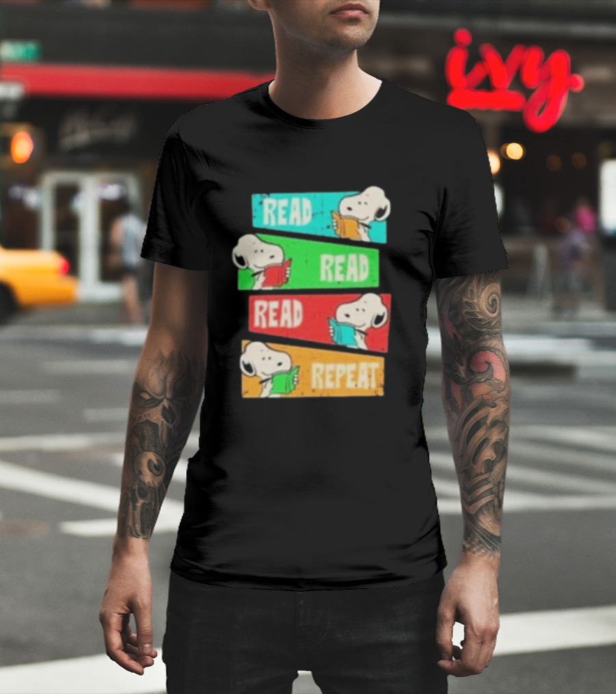 Snoopy Read Read Read Repeat Color Panels T-Shirt