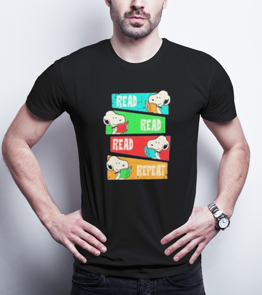Snoopy Read Read Read Repeat Color Panels T-Shirt