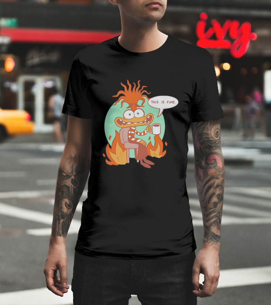 Anxiety Inside Out 2 This Is Fine Fire Cartoon T-Shirt