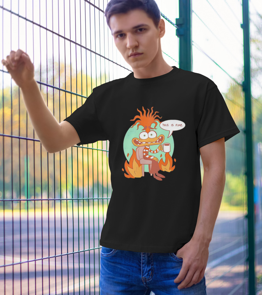 Anxiety Inside Out 2 This Is Fine Fire Cartoon T-Shirt
