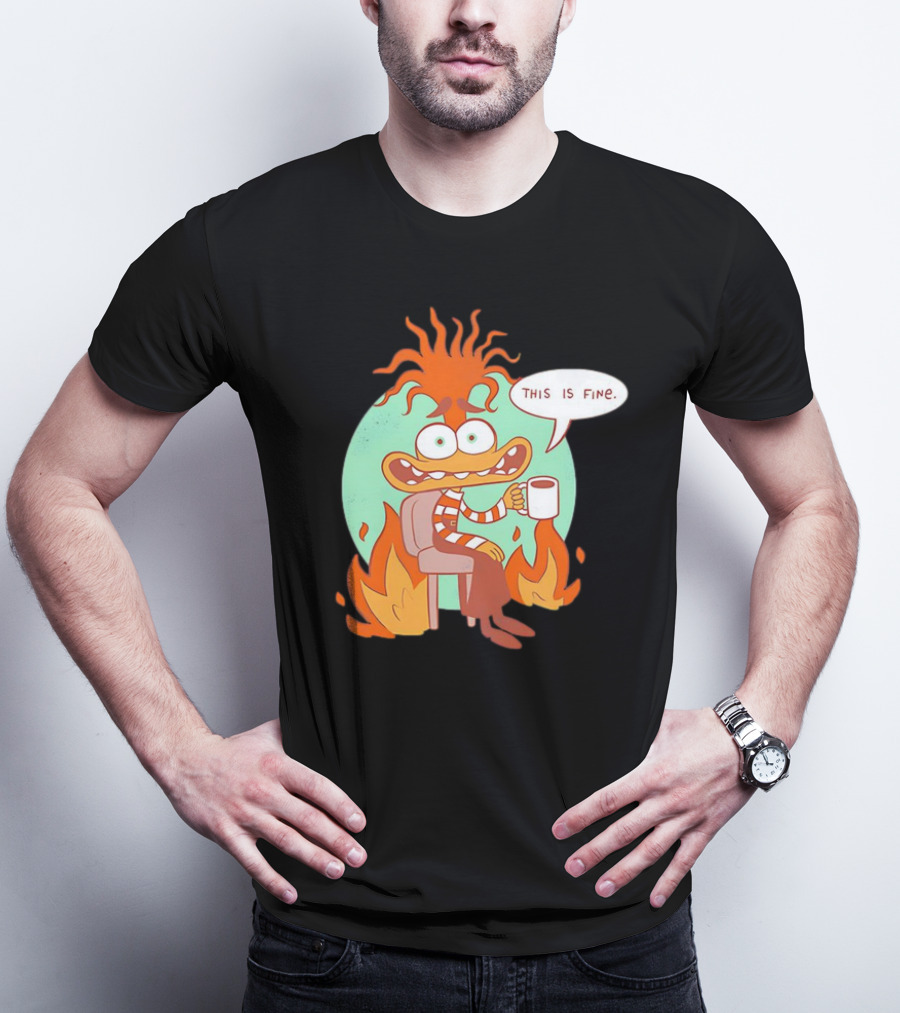 Anxiety Inside Out 2 This Is Fine Fire Cartoon T-Shirt