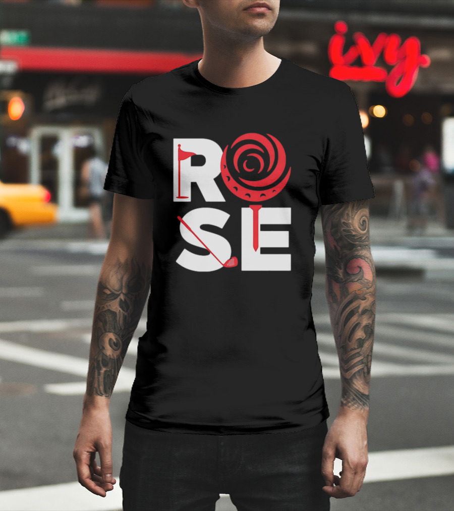 Rose Golf Flag Swirl Iconic Stacked Letters T-Shirt