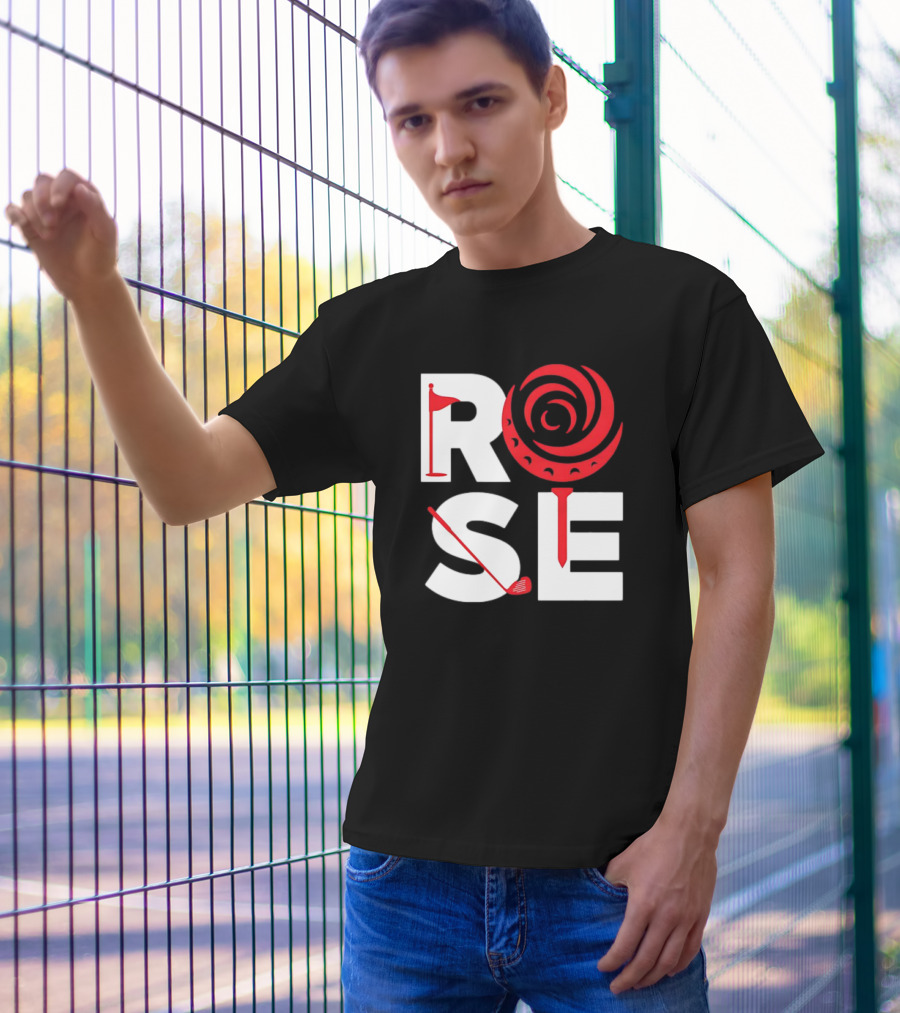 Rose Golf Flag Swirl Iconic Stacked Letters T-Shirt