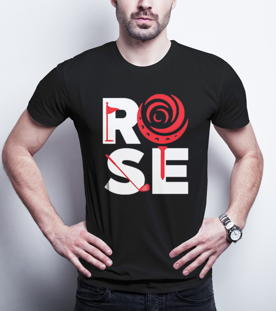 Rose Golf Flag Swirl Iconic Stacked Letters T-Shirt