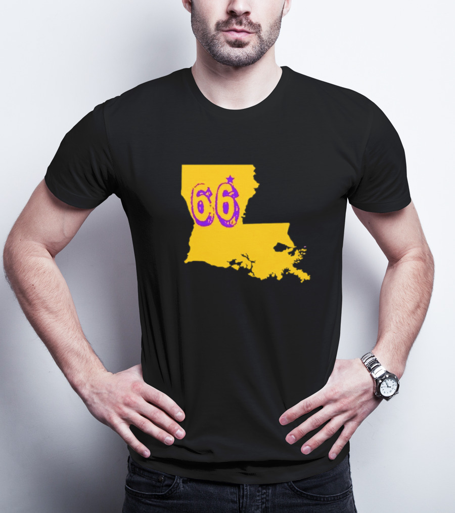 Louisiana State 66 Will Campbell LSU Tigers Map Outline T-Shirt