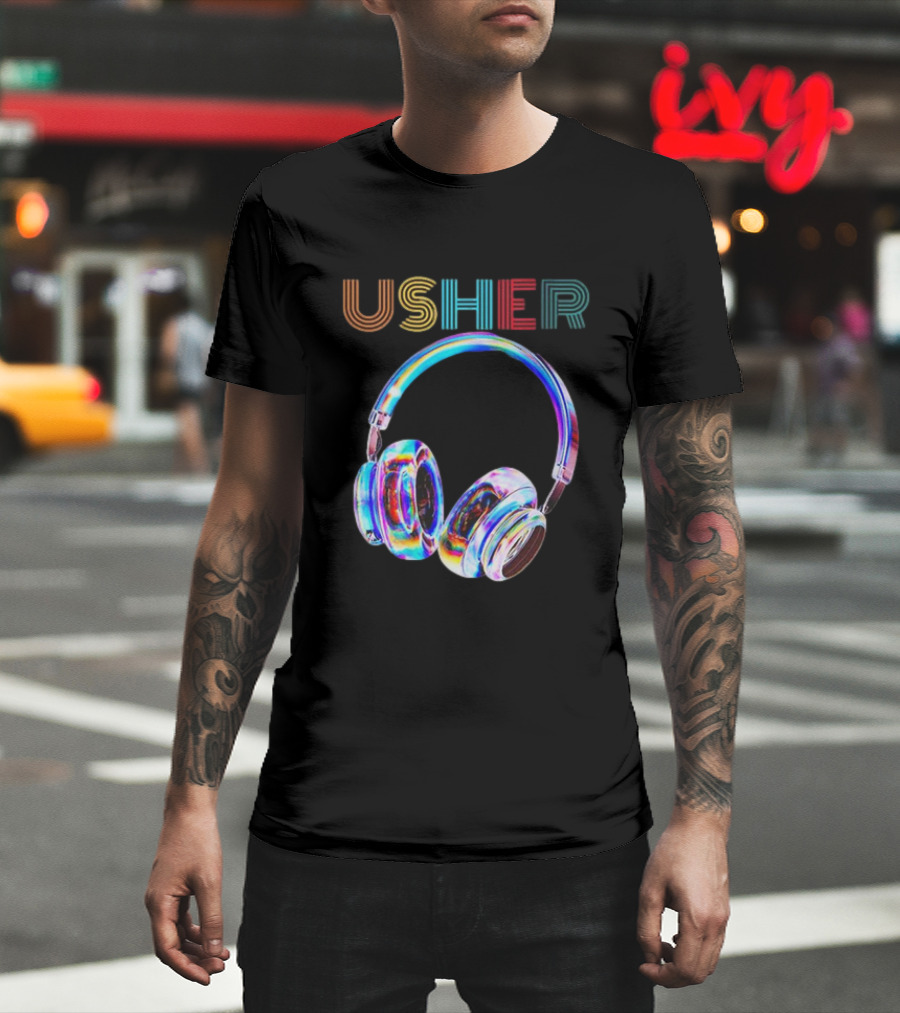 USHER Vintage Headphone Hiphop Music Fan T-Shirt