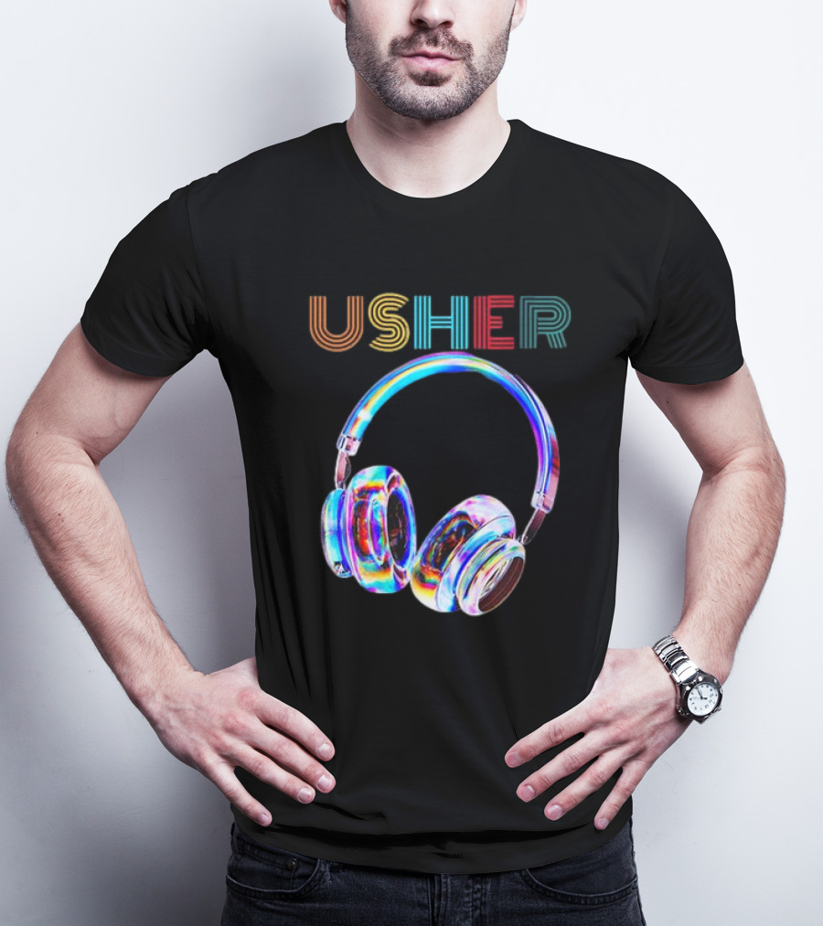 USHER Vintage Headphone Hiphop Music Fan T-Shirt