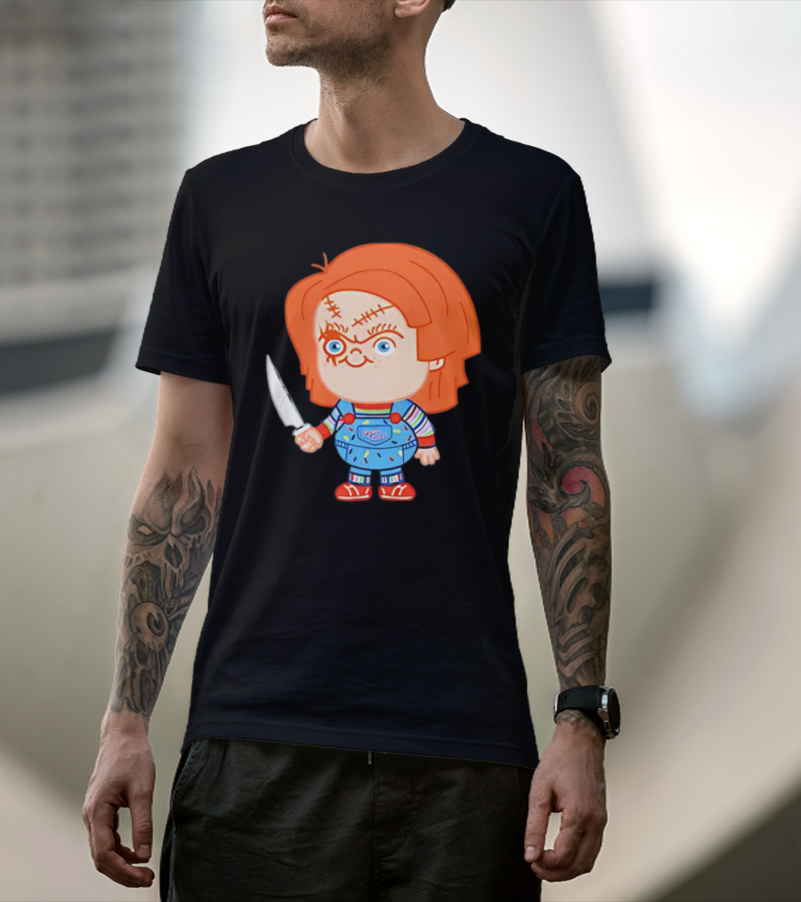 Chucky Evil Doll With Knife In Striped Lovely Overalls T-Shirt