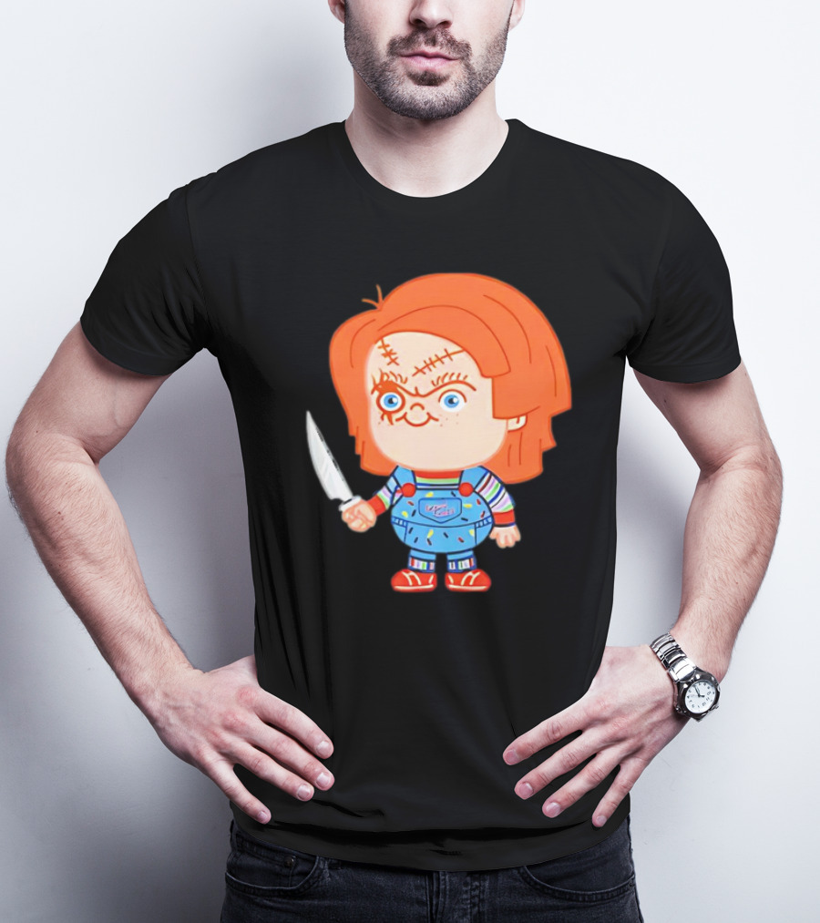 Chucky Evil Doll With Knife In Striped Lovely Overalls T-Shirt