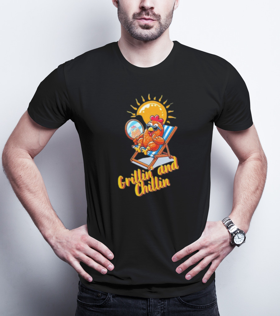 Grillin And Chillin Cool BBQ Chicken Sun Lounger Vibes T-Shirt
