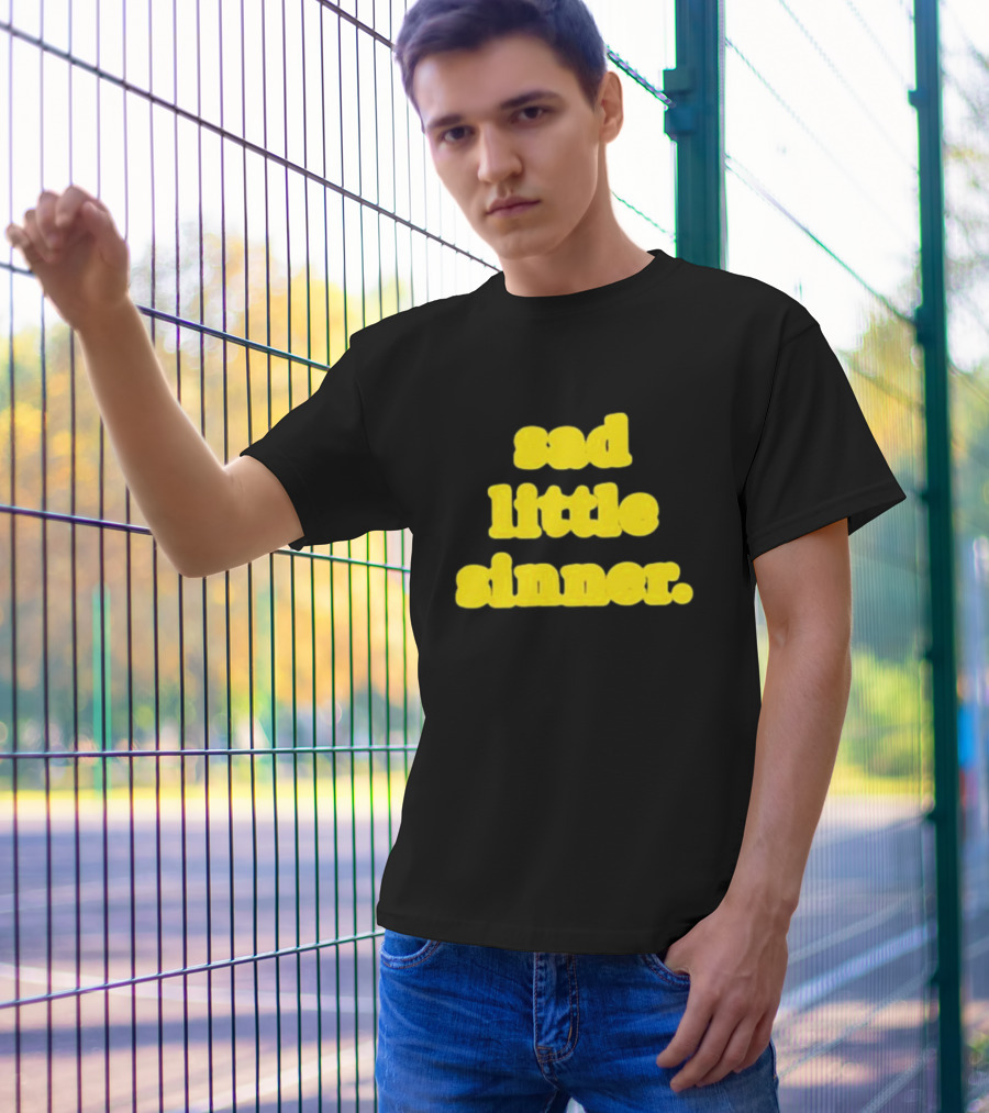 Sad Little Sinner Text Yellow Bold Font T-Shirt