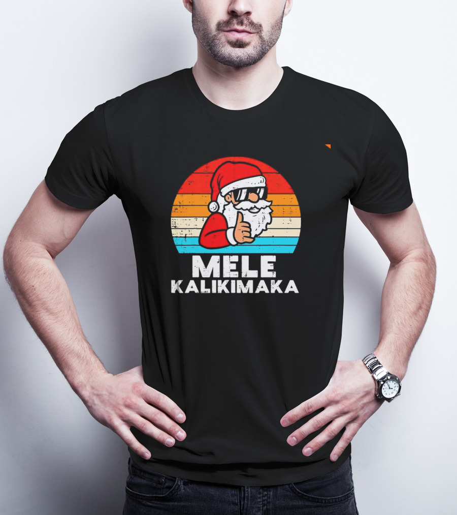 Santa Mele Kalikimaka Christmas Vintage Retro Sunset Thumbs Up T-Shirt