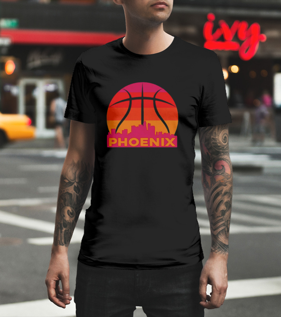 Phoenix City Skyline Basketball Sunset T-Shirt
