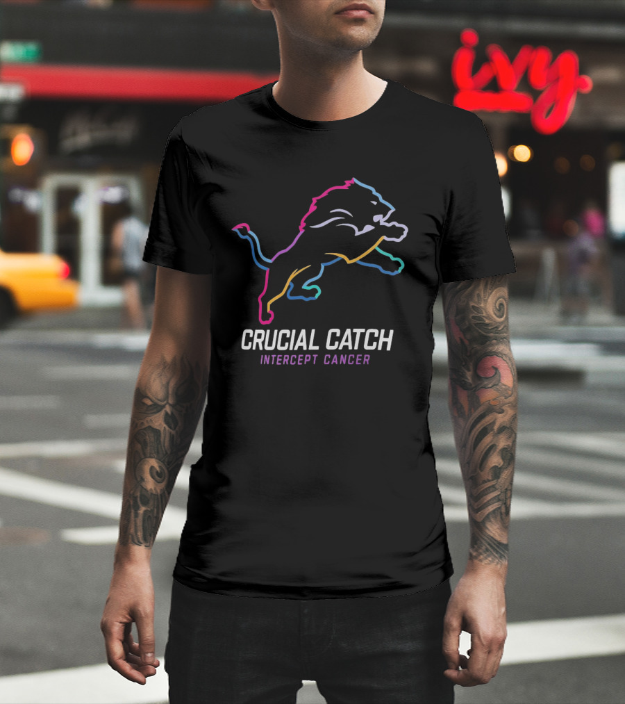 Detroit Lions Crucial Catch Intercept Cancer Awareness T-Shirt